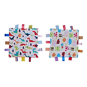 Toyvian Colorful Security Tag Blanket Soft Appease Towel for Newborn Toddlers(Dinosaur Pattern)