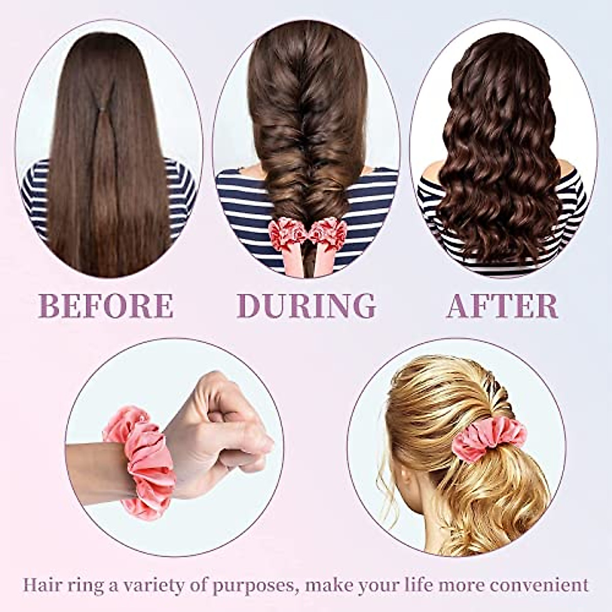 Heatless-Hair-Curler, Upgraded Segmented Design No Heat Silk Curls Headband for More Comfortable Sleep Overnight, Silk Curling Ribbon for Hair with Rubber Bands and Clips (Pink)