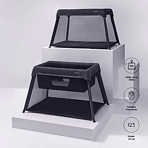 Silver Cross Slumber 3 in 1 Travel Crib in Black - Multi Use, Converts from Bassinet to Crib to Playard - Portable, Lightweight, Easy to Pack with Comfortable Mattress, for Infants to Toddlers