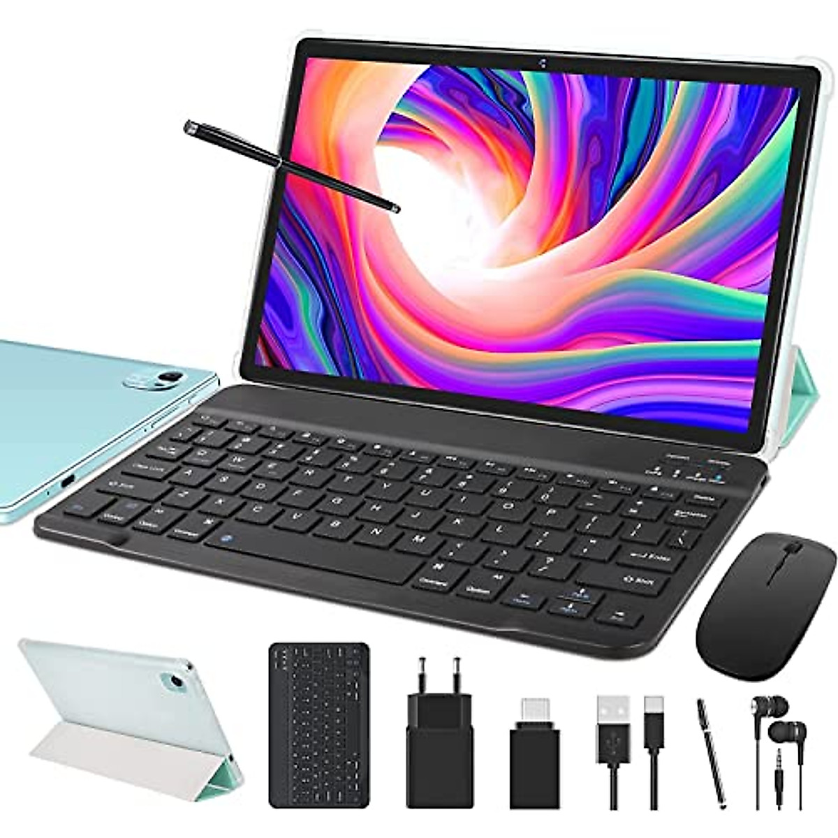 Tablet 10 inch Latest 128 GB ROM Android 11 Q10PRO Tablets:4GB RAM|5G/4G Wi-Fi|Octa-Core|8000mAh|Bluetooth|Google Certified Tablet with Keyboard, Mouse, Earphones etc./Support Split Screen-Green