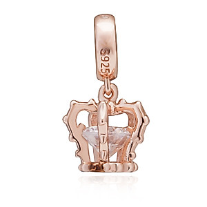 Tiara Dangle Charms 925 Sterling Silver Princess Crown Beads with CZ for European Bracelet (Rose Gold)