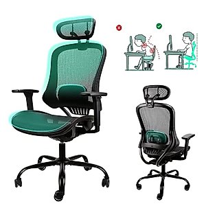 Komene Ergonomic Office Chair High Back Computer Chair Breathable Mesh Desk Chair, Adjustable Headrest and Lumbar Support with 3D Armrest Heavy-Duty Swivel Task Chair, Maximum Load 300lbs