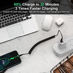 Arkidyn Coiled USB-C to Lightning Cable, MFi Certified Retractable USB C iPhone Charger Cord Charging Cable Compatible with iPhone 14 13 12 11 Pro Max XR XS X 8 7 6 Plus 5 SE