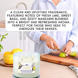 Lime Basil Mandarin 3 Wick Scented Candle with Sandalwood, Ginger & Sage | Natural Stress Relief Aromatherapy Candle 15.8 oz | Strong Scented Soy Candles for Home | Spring Candles for Men & Women