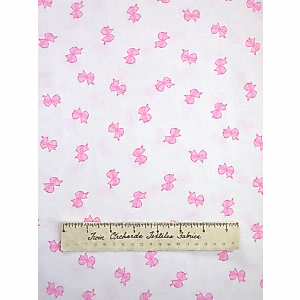 FlashPhoenix Quality Sewing Fabric - Easter Fabric - Pink Bow Toss on White - Michael Miller Yard 36 x 44 Inch