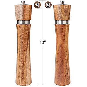 Pepper Grinder, VanlonPro Wooden Pepper Mill Salt Mill, Adjustable Coarseness Peppermill and easily refillable, Ceramic Grinding Mechanism (10 Inch, 2 Pack)