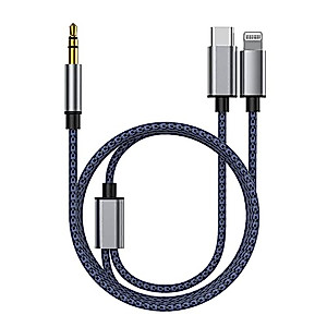 Aux Audio Cable for iPhone,2 in 1 USB C& Lightning to 3.5mm AUX Audio Cable Suitable for Apple Android Car Audio Headset Multi Function Audio Conversion Cable Compatible with Type C or iOS Devices