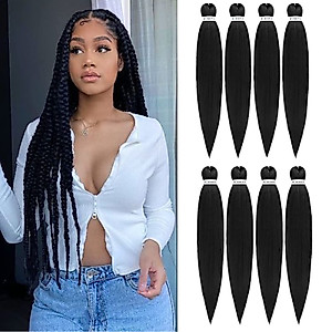 ROSDINA Pre-stretched Braiding Hair - 30 Inch 8 Packs Natural Black Super Long Braiding Hair For Twist or Box Braids, Yaki Texture Hot Water Setting Synthetic Braiding Hair Extensions (30 Inch, 1B-8P)