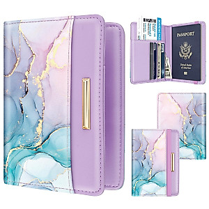 Passport Holder Cover,Traveling Passport Case Cute Passport Wallet for Women,Gradient Marble