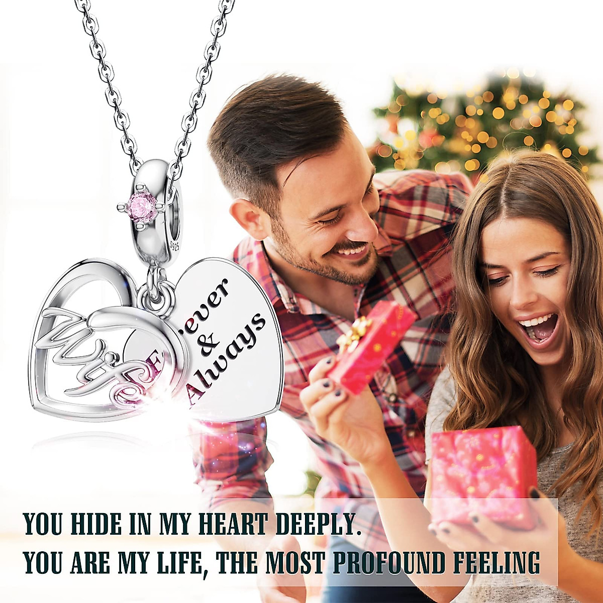 JIAYIQI Present for Wife, Wife Charm for Pandora Charms Bracelet 925 Sterling Silver Forever Always Love Charms with Cubic Zircon for Women Birthday Christmas Valentine's Day Present