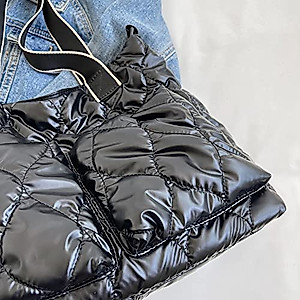 JQWYGB Puffer Tote Bag for Women - Large Puffy Tote Bag Purse Soft Padded Cotton Quilted Crossbody Bags Handbags