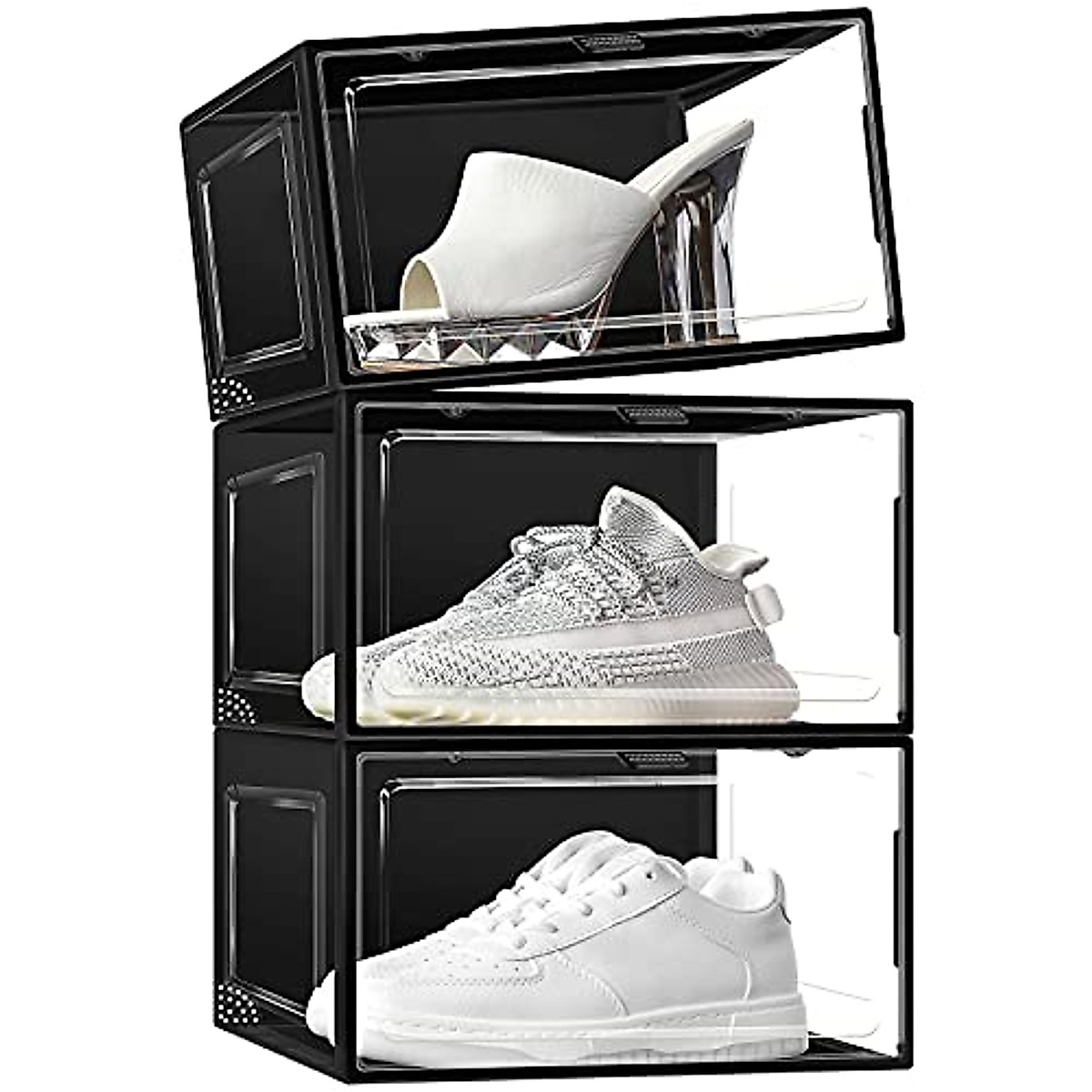 mupera X-Large Shoe Storage Box - Upgrade Black Shoe Bins(2023 New), Stackable Sneaker Storage Boxes, Hardtop Plastic Shoe Storage Organizer Bin with Lid, Sneaker Shoe Holder Containers for Closets