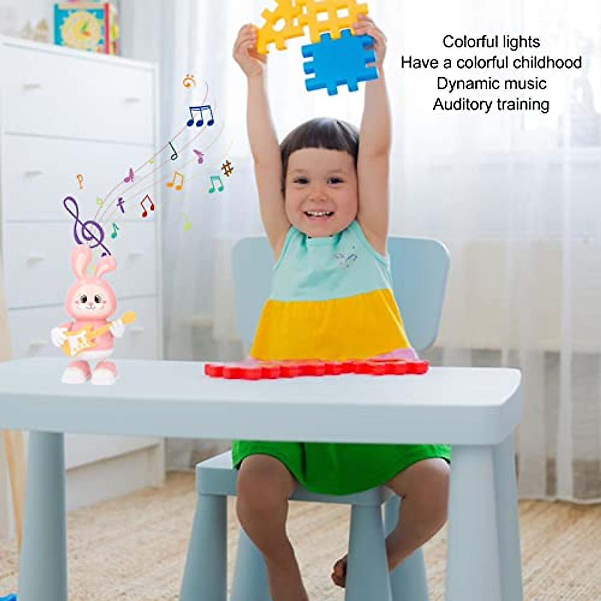 Dancing Bunny Model Robot, ABS Electric Dancing Bunny Model Build Skill LED Party Light for Kids (Pink)