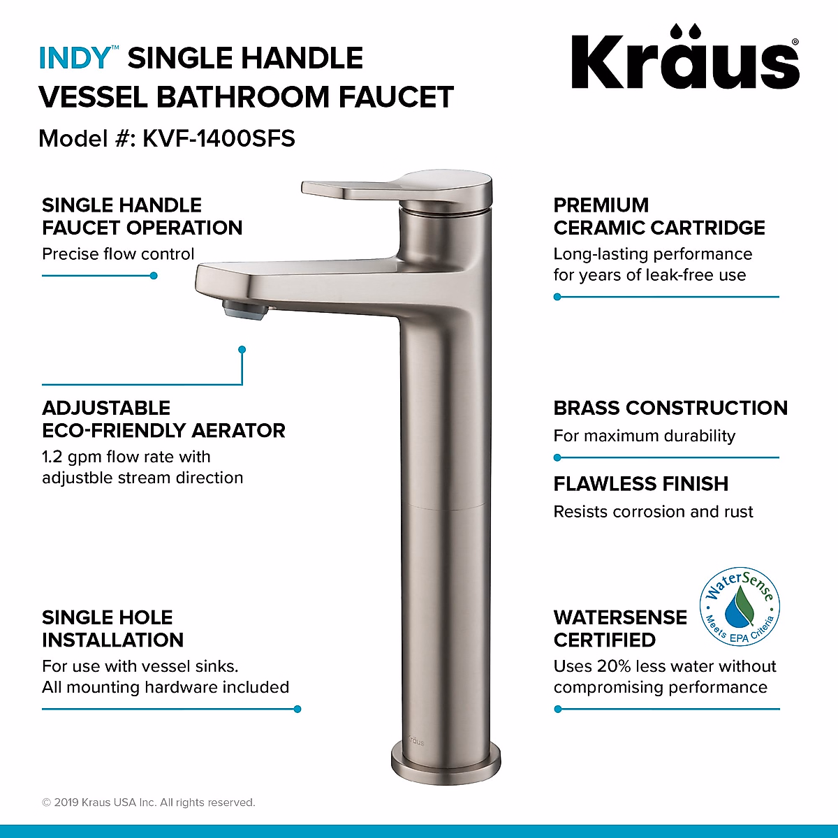 KRAUS Indy Single Handle Vessel Bathroom Faucet in Chrome, KVF-1400CH