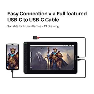HUION Full-Featured USB-C to USB-C Cable USB 3.1 GEN 2 DP1.2 Supported Suitable for Kamvas 12/13/16(2021)/22/24/22 Plus/24 Plus/Pro 13 (2.5K)/Pro 16 (2.5K)/Pro 16 (4K)/Pro 16 Plus (4K)/Pro 24(4K)