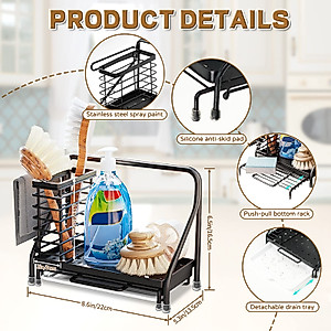 KMOTASUO Kitchen Sink Caddy Organizer, Sink Tidy Caddy Organizer Sponge Brush Soap Holder with Drain Pan, Kitchen Utensil Holders Cleaning Caddy for Countertop Stainless Steel Rustproof