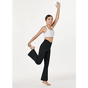 BALEAF Girls' Flare Leggings Cute Cross High Waisted Kids Yoga Dance Casual Bell Bottoms Pants with Pockets Black S