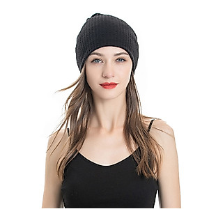 ZLYC Women Fashion Knit Slouchy Beanie Hat Thin Stretch Skull Caps (Solid Black)