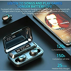 BAHASYA Wireless Bluetooth Earbuds with Digital Charging Case, Built-in Mic, Noise Cancelling, Waterproof, Deep Bass Earphones, in Ear Stereo Headphones for Sport, Gym, Gaming (Black)