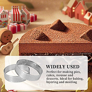 JUMYNOOY 6 Tart Rings Stainless Steel Heat-Resistant Perforated Cake Ring Mold Round Baking