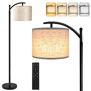 ROTTOGOON Floor Lamp for Living Room, 4 Color Temperature LED Floor Lamp with Remote Control & Foot Switch, LED Bulb Included, Modern Standing Lamp for Bedroom, Study Room, Office - Black