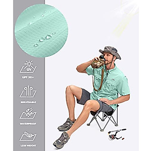 Pudolla Men's Fishing Shirts Short Sleeve Travel Work Shirts Summer Button Down Shirts for Men UPF50+ with Zipper Pockets(Arona, Large)