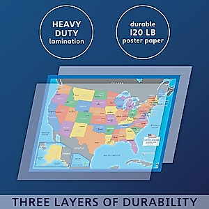 Palace Learning 3 Pack - World & USA Map Chart [Blank Short] + Numbers 1-100 Poster for Kids (LAMINATED, 18” x 24”)