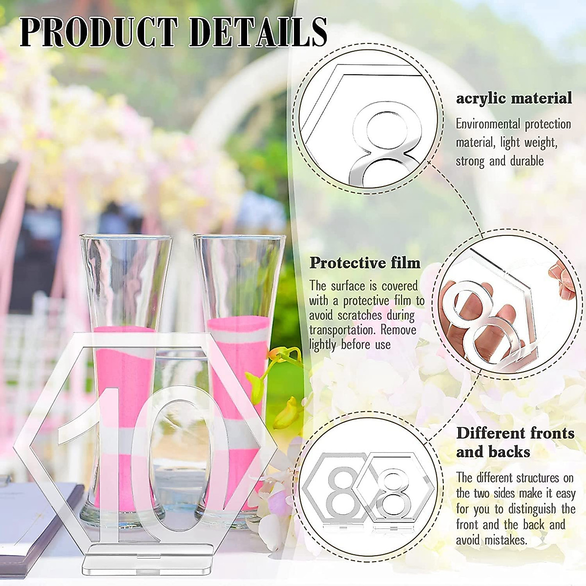 Velidy Table Numbers, Wedding Acrylic Standing Table Numbers with Holder Base for Wedding, Party, Events or Catering Decoration (Silver-20)