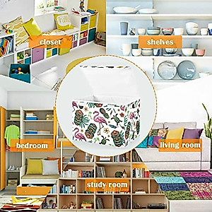CaTaKu Ethnic Flamingo Turtle Storage Bins with Lids and Handles, Fabric Large Storage Container Cube Basket with Lid Decorative Storage Boxes for Organizing Clothes