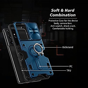 CloudValley for Galaxy S21 Ultra Case with Camera Cover & Kickstand, Slide Lens Protection+360° Rotate Ring Stand, Impact-Resistant, Shockproof, Protective Bumper Case for Samsung S21 Ultra 5G, Blue