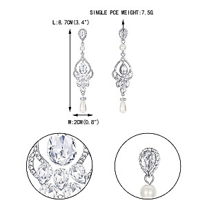 EVER FAITH Women's Crystal Simulated Pearl Bridal Vintage Chandelier Teardrop Earrings Clear Silver-Tone
