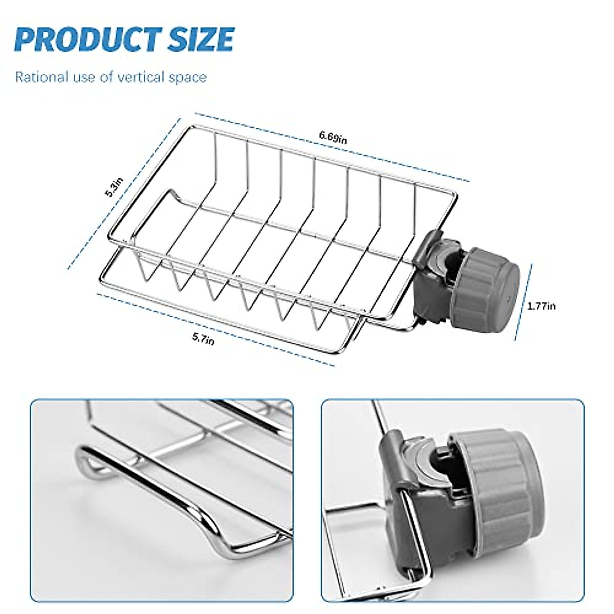 Quimoy Sponge Holder for Kitchen Sink,Sponge Holder Over Faucet Kitchen Sink Caddy Organizer, Faucet Drainage Shelf, Stainless Steel Detachable Hanging Faucet Drain Rack for Kitchen Bathroom