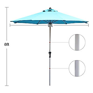 Tangkula 9 ft Patio Umbrella, Outdoor Market Table Umbrella with 1.5¡± Aluminum Pole, 8 Sturdy Ribs & Crank for Garden, Lawn, Deck, Backyard & Poolside (Turquoise)