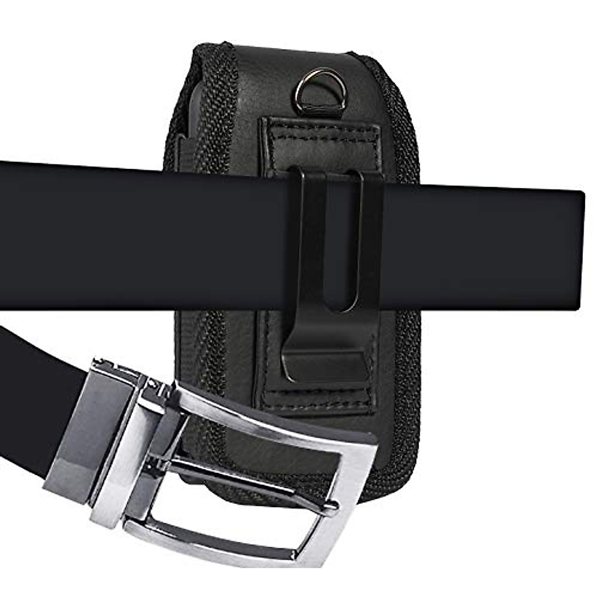 Flip Phone Case, Nakedcellphone Black Vegan Leather Vertical Pouch [with Belt Loop, Metal Clip, Magnetic Closure] for Alcatel Go Flip V, MyFlip, TCL Flip Pro Classic, Cingular Flip 4, Nokia 2720 2760