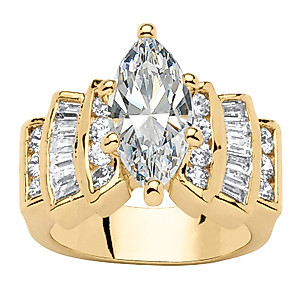 PalmBeach Yellow Gold-Plated or Silvertone Marquise Cut Cubic Zirconia Step Top Engagement Ring Size 9