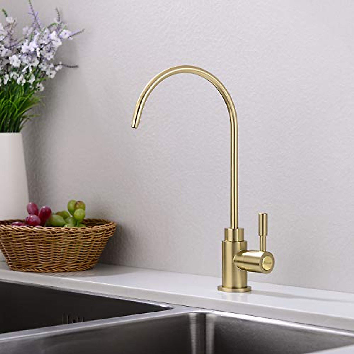 Fonveth Drinking Water Faucet, Upgrade Brushed Gold Single Handle Solid Brass Kitchen Bar Sink Drinking Water Faucet, Water Filtration Faucet