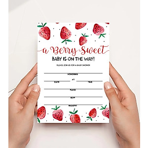 Baby Shower Invitations, Berry sweet Fill In Invites Cards wih Envelopes, Strawberry, Set of 25.