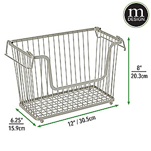 mDesign Wire Basket — Multipurpose Organiser Basket with Adjustable Handles — Stackable Bathroom and Kitchen Storage Solution — Set of 3 — Matte Silver