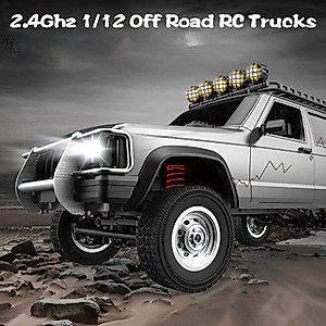 Goolsky RC Rock Crawler, 1:12 Scale Remote Control Car, 4WD Off Road RC Truck, 2.4Ghz All Terrains Climbing Vehicle, RC Car with LED Lights for Kids and Adults, Include 2 Batteries (Silver)
