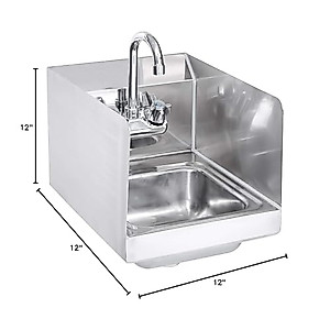 Commercial Stainless Steel Wall-Mount Hand Sink with Side Splash 12 x 12 - NSF