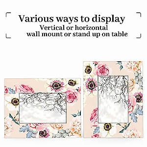 POFATO Chrysanthemum Pink Rose 4x6 Picture Frame Wood Photo Frame for Tabletop Display Wall Mount Picture Frame Display 4x 6 Inch Photo Wall Decor Home Gift Frames
