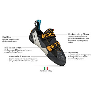 SCARPA Booster Vegan Rock Climbing Shoes for Sport Climbing and Bouldering - Specialized Performance for Sensitivity and Support - Black/Orange - 7