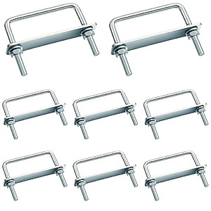 Hotop 8 Set Square U Bolts Carbon Steel with Nuts, Frame Plate, Round Washers for Sailboat Trailers, Tube, Industrial Supplies (82 x 75 mm)