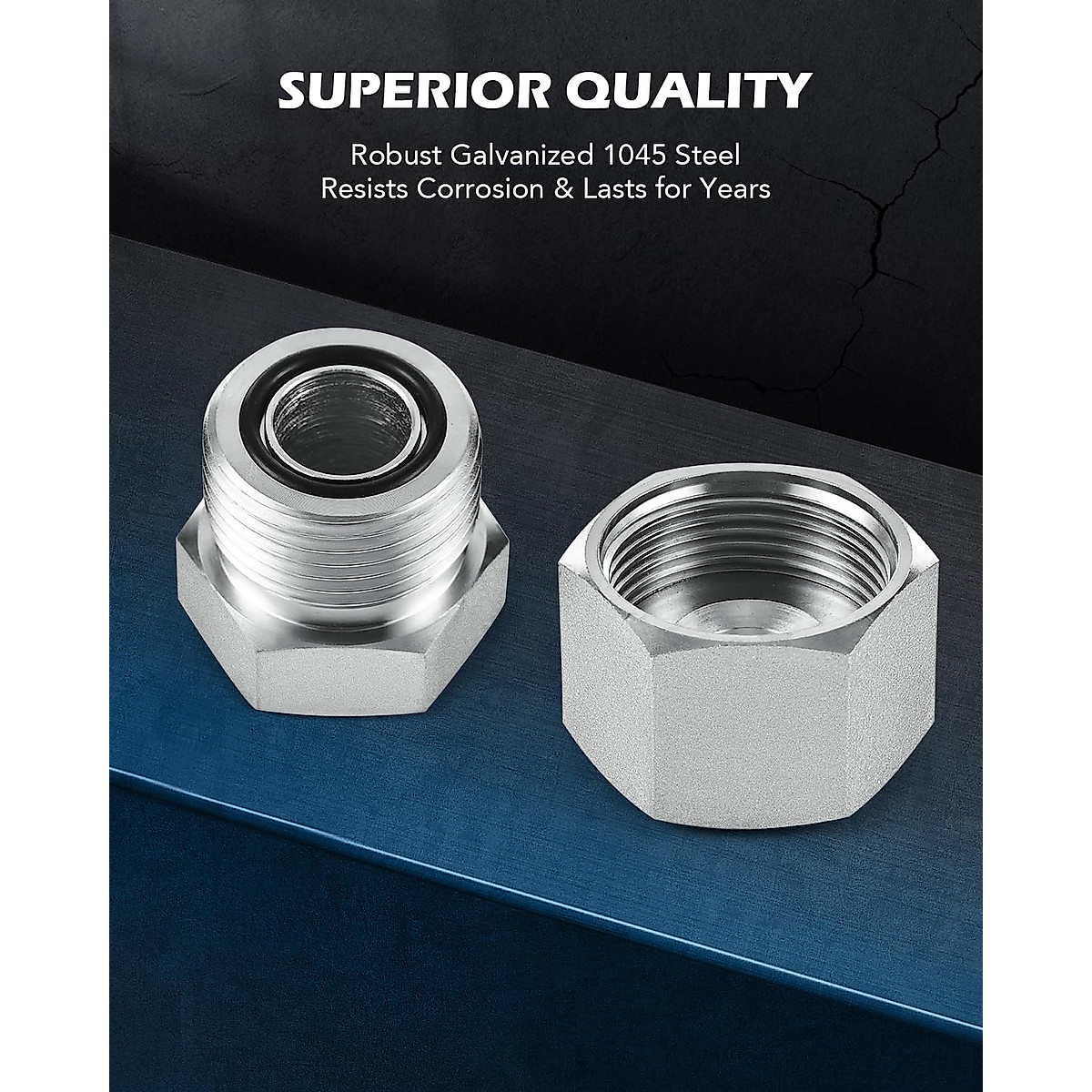 ZELCAN 64 Pc O Ring Face Seal Fitting Kit, Hydraulic Hose Tube and Pipe Fittings, ORFS Cap and Plug Set for Hydraulics, Heavy Duty O Ring Assortment Kit Precision Threaded, ORFS Sizes 4 6 8 10 12 16