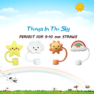 Straw Cover Cap for Stanley Cup, 4pcs 0.4in 10mm Diameter Reusable Dust-Proof Straw Topper Compatible with Simple Modern and Tumbler with Lid and Straw (4pcs sky set)