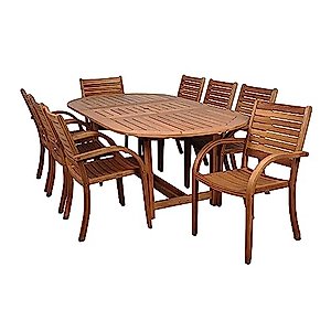 Amazonia Arizona 9 Piece Oval Outdoor Dining Set | Eucalyptus Wood | Durable and Ideal for Patio and Backyard