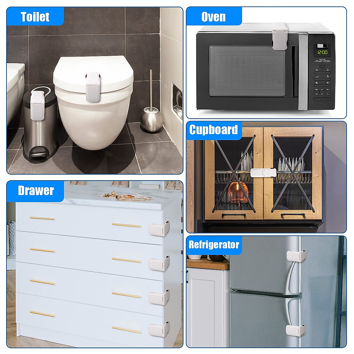 6 Pieces Child Safety Cabinet Locks,Baby Proofing Latches for Kitchen, Fridge, Cabinets, Drawers, Dishwasher, Storage Doors, Cupboard, Oven Toilet, Refrigerator, Strong Adhesive No Drilling (Brown)