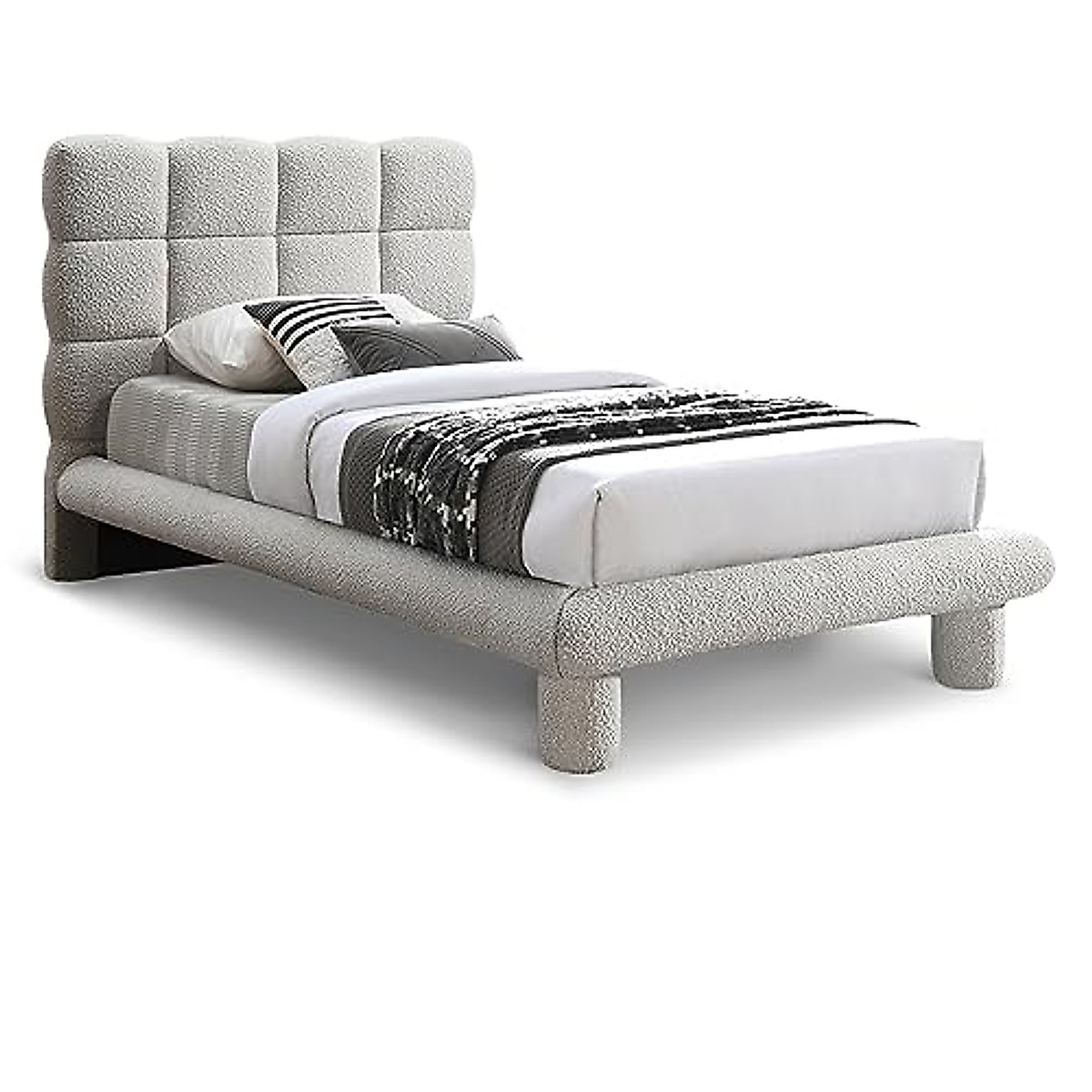 Meridian Furniture DecoCream-T Deco Collection Modern | Contemporary Twin Bed with Rich Cream Boucle Fabric and Deep Channel Biscuit Tufting, 49.25" W x 84.5" D x 45.5" H, Cream, Twin