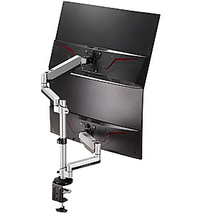 AVLT Dual 13"-32" Stacked Monitor Arm Desk Mount fits Two Flat/Curved Monitor Full Motion Height Swivel Tilt Rotation Adjustable Monitor Arm - Extra Tall/VESA/C-Clamp/Grommet