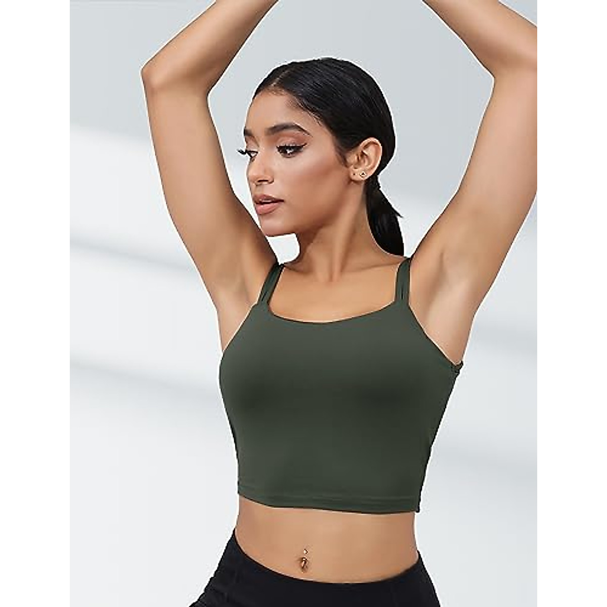 LUYAA Yoga Tank Tops for Women Workout Bras Open Back Crop Top with Built in Bra Cute Sports Bra Supportive Deep Green M